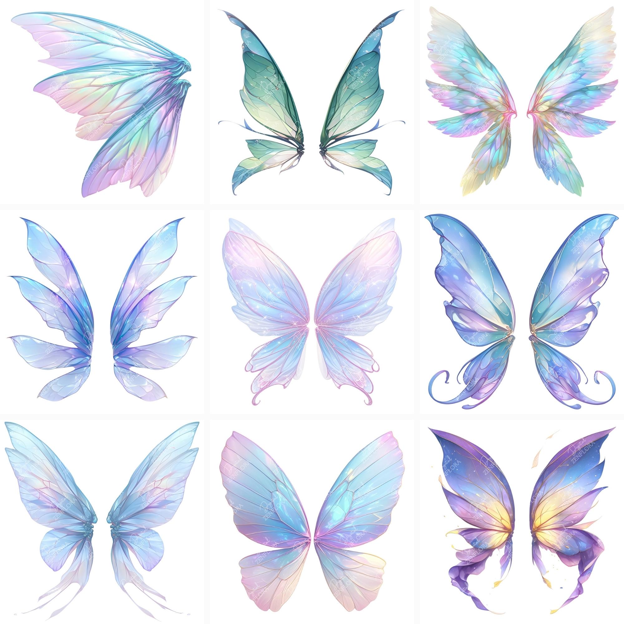 Fairy Wings Clipart: Blue & Pink Angel, Butterfly PNG (digital Download ...