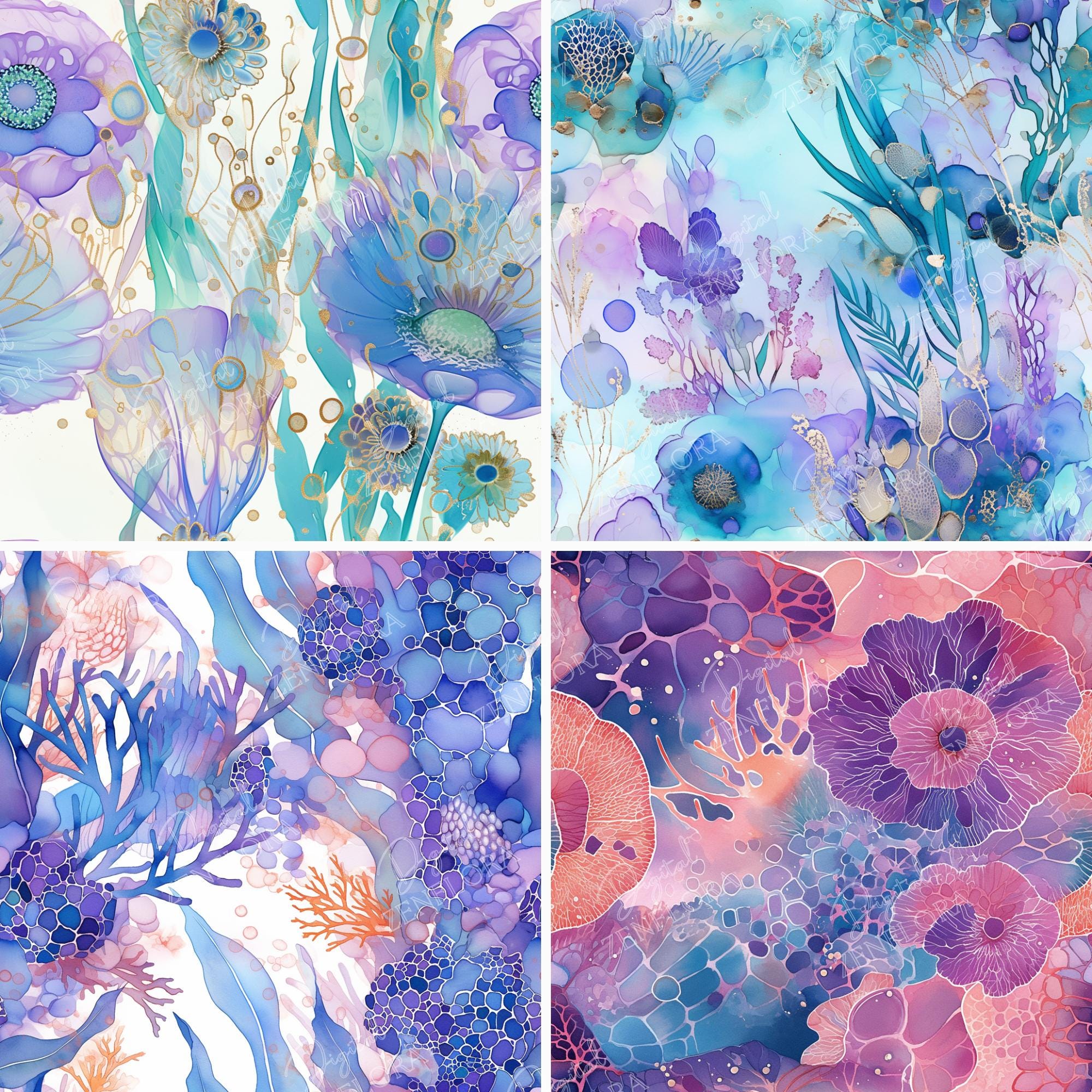 30 Sea Coral Seamless,watercolor Sea Coral Seamless Pattern Collection ...