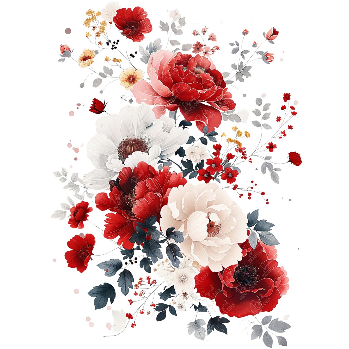 Abstract Flowers Clip Art, Flowers Bouquet,red Floral,flowers Print,png ...