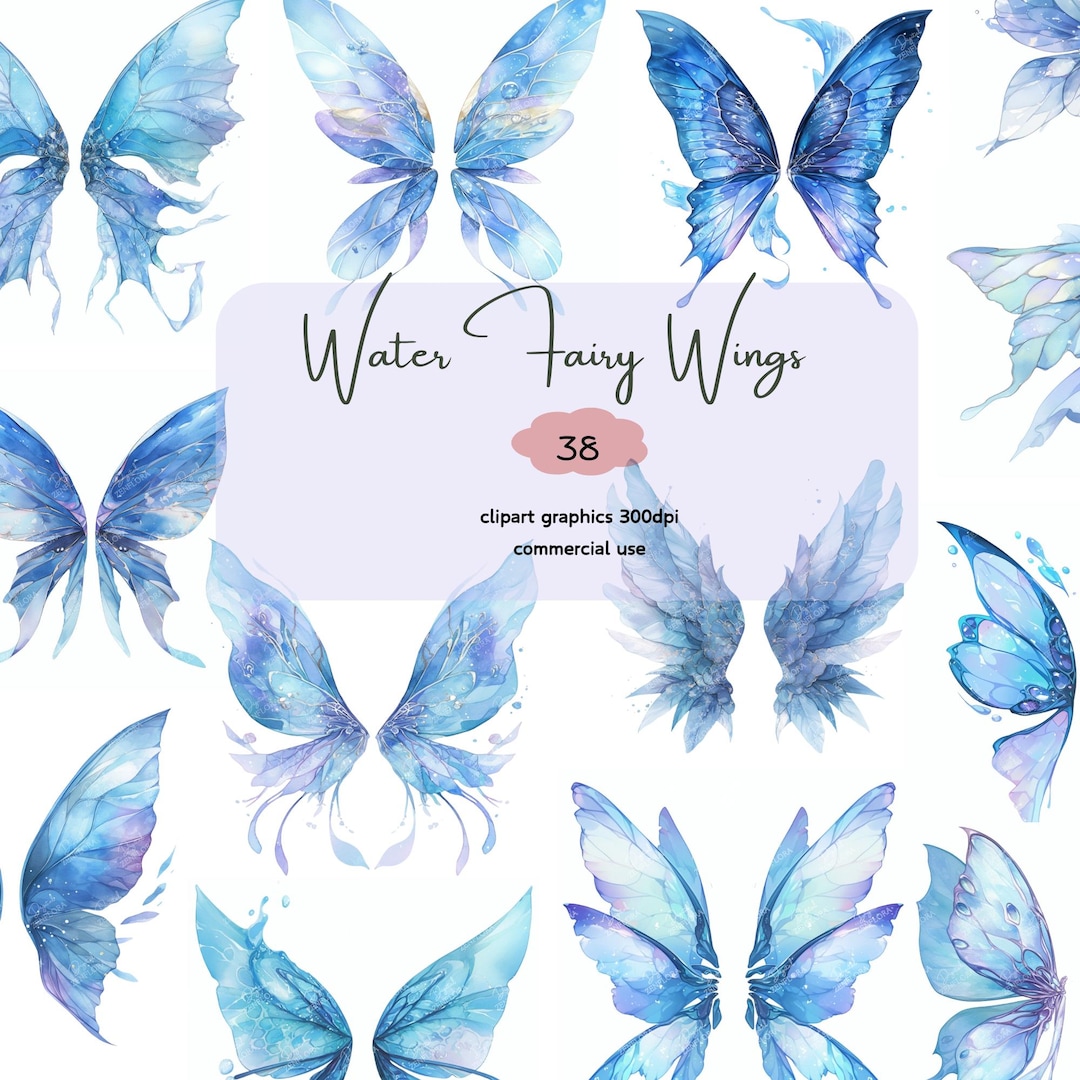 Water Fairy Wings Clipart,butterfly Wings,angel Wings ,blue,watercolor ...