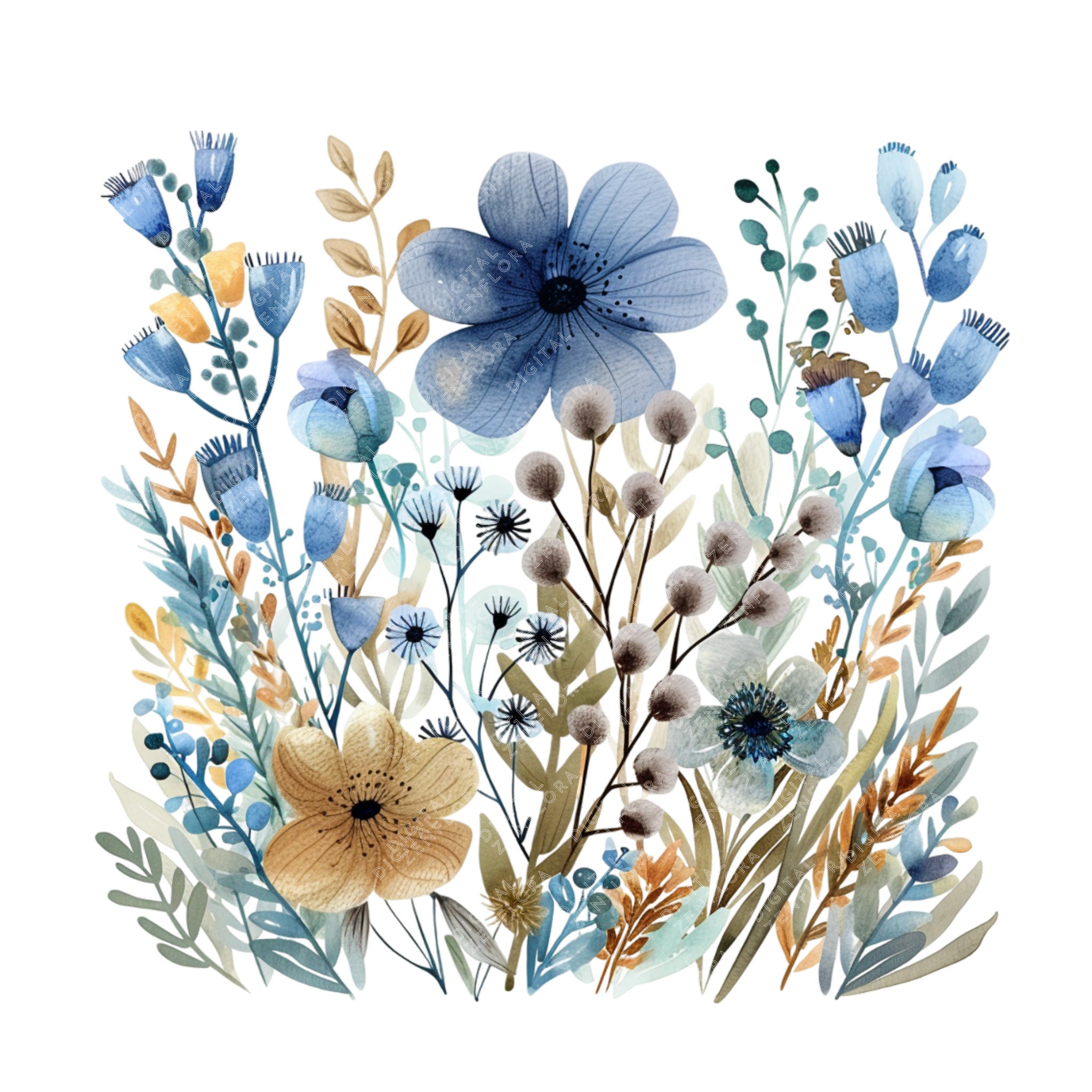 8 Wildflowers Clipart ,boho Flower, Watercolors, Printable Art ...