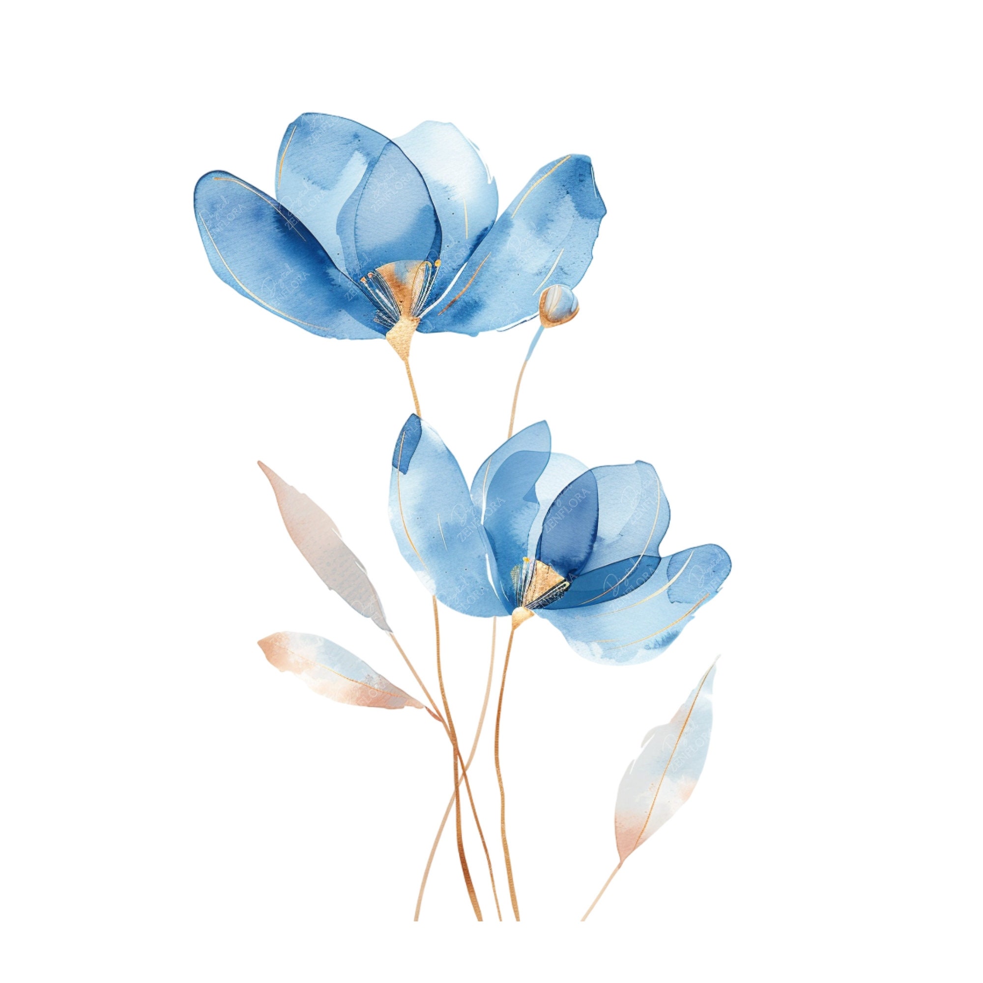 Abstract Blue Flowers Clipart,blue Flowers,boho Flowers,floral Prints ...