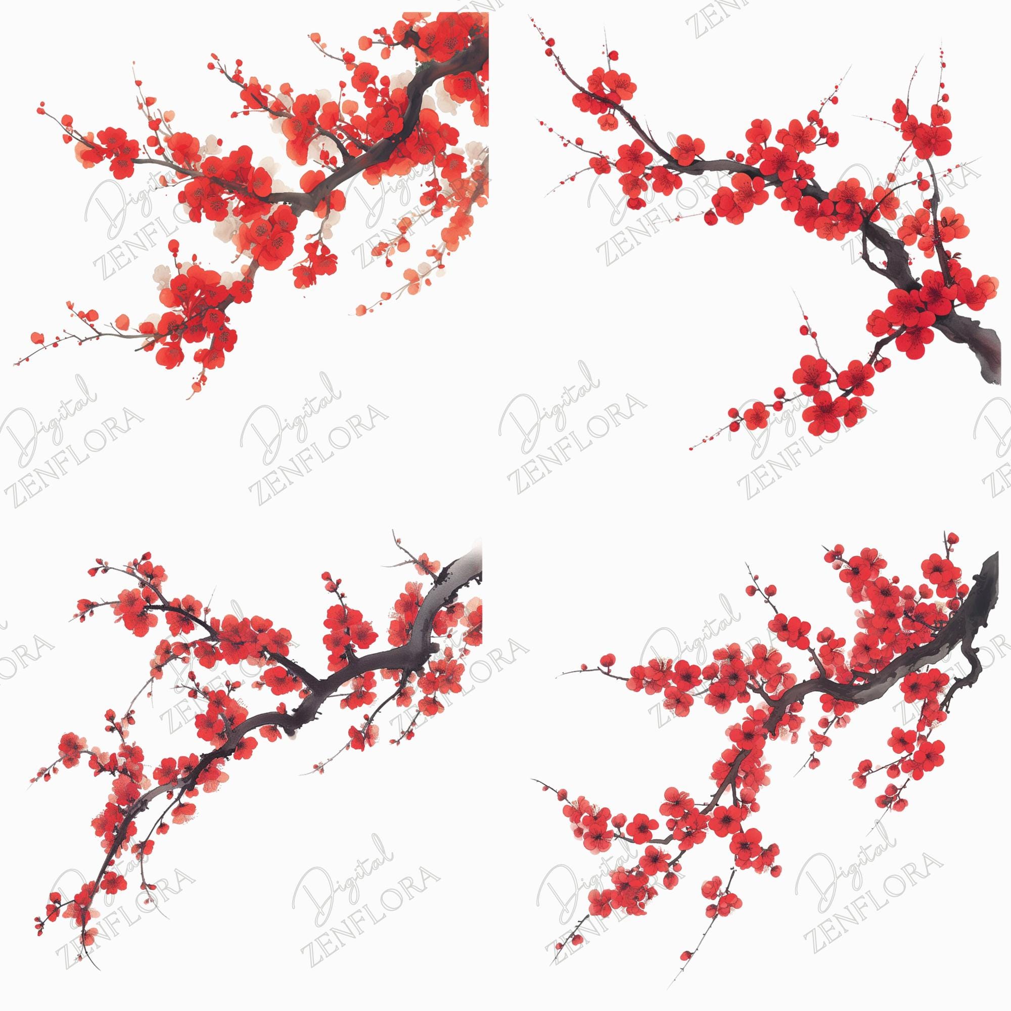 Red Sakura Clipart,sakura Branch,cherry Blossom,watercolor,300 DPI,PNG ...