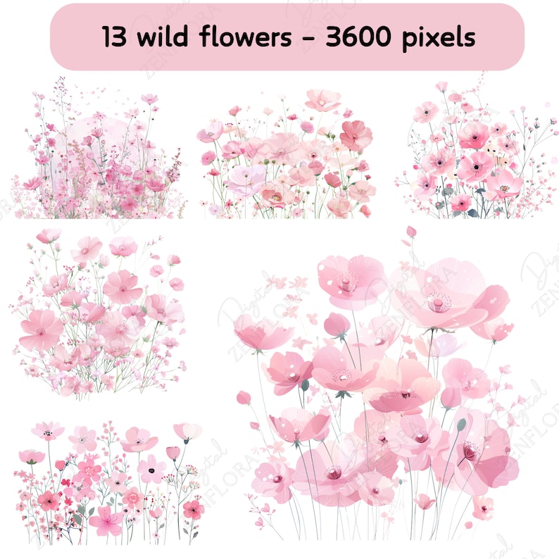Butterfly Garden Clipart Bundle: Wildflower PNG Files (digital Download ...