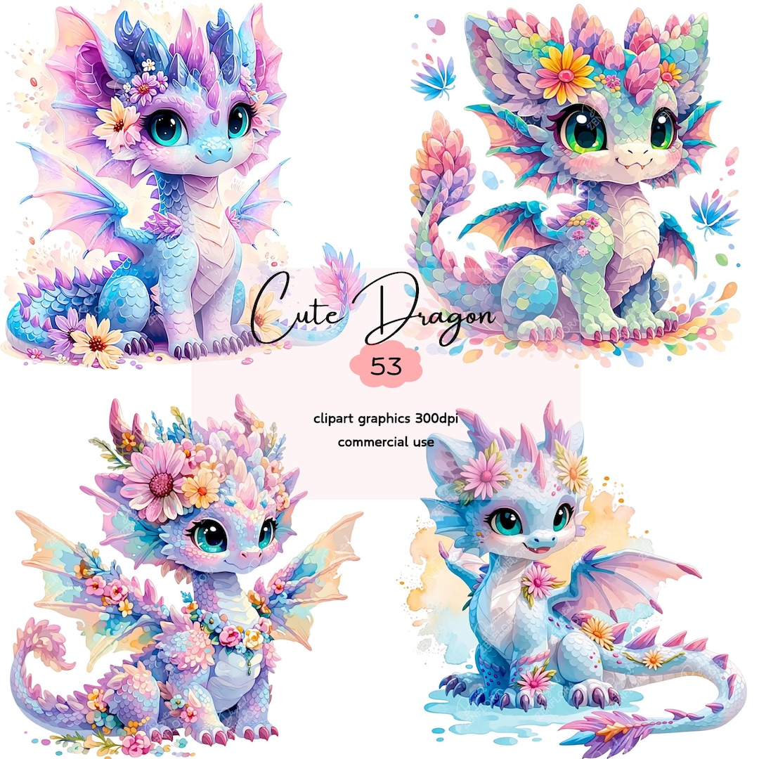 Watercolor Dragons Clipart, Fantasy PNG, Junk Journal Scrapbooking ...