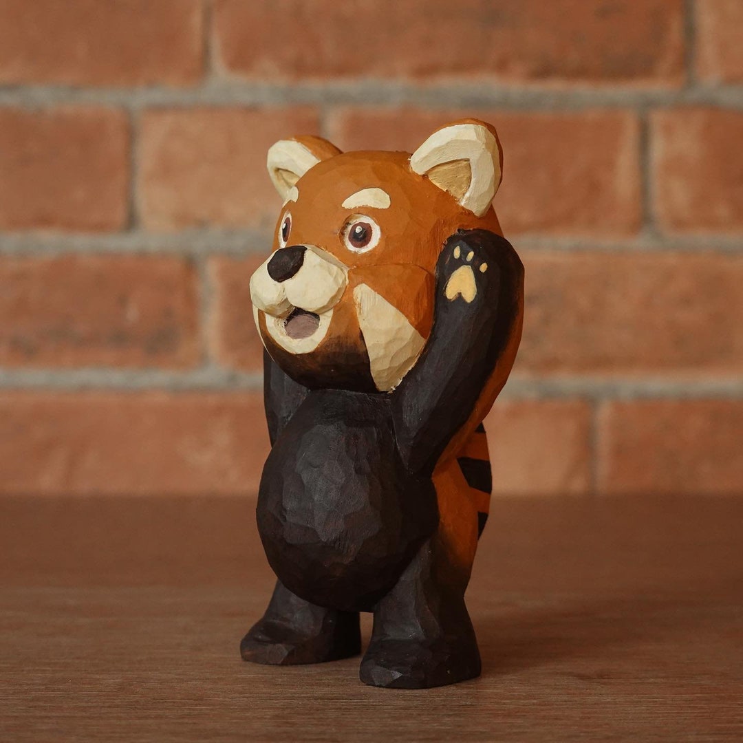 Wooden Surprised Red Panda Figurine, Playful Brown - Etsy