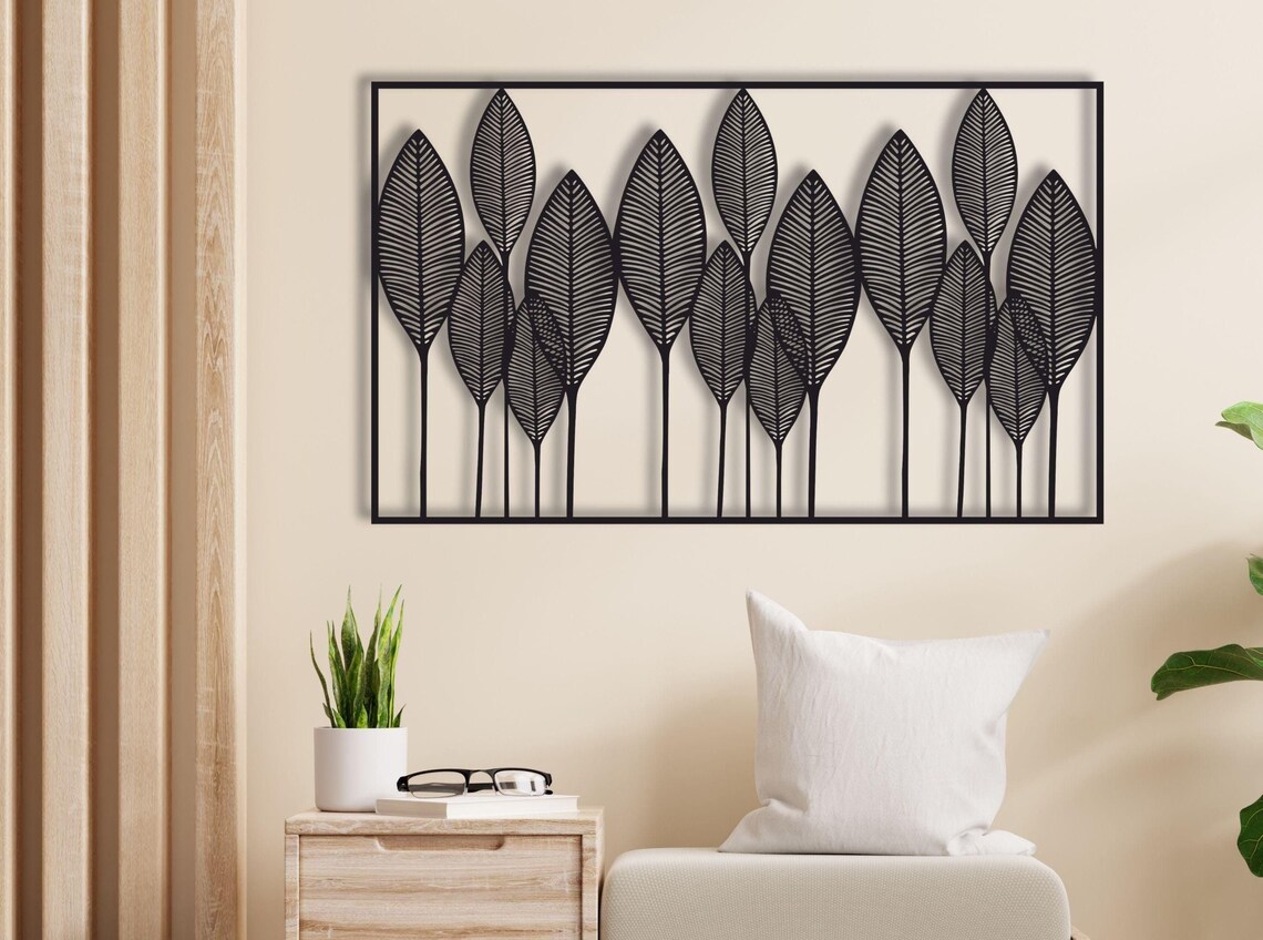 Leaf Line Art Metal Wall Decor Minimalist Botanical Wall Art Modern ...