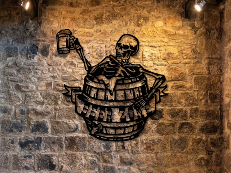 Custom Metal Beer Zone Skeleton Wall Art Unique Bar Decor Personalized ...