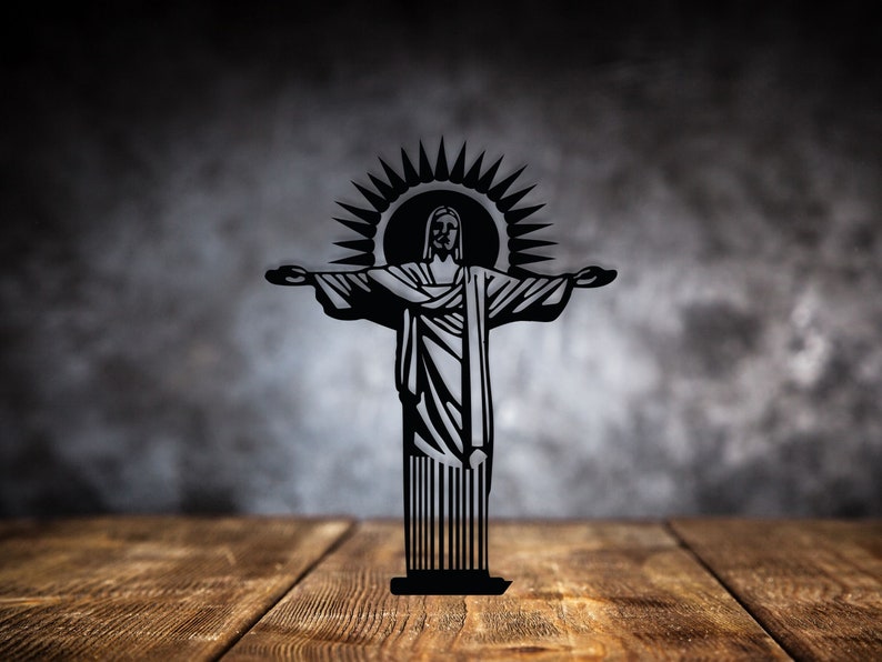 Elegant Black Metal Jesus Statue Tabletop Religious Decoration ...