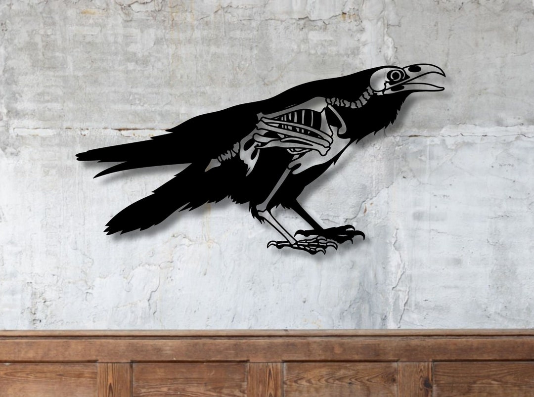 Custom Metal Laser Cut Crow With Skeleton Wall Art | Personalized ...