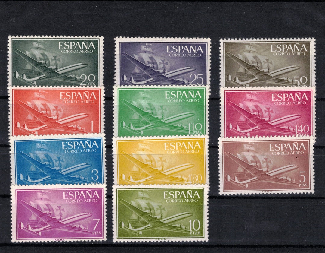 SPAIN Plane and Caravel (1955). Complete Set (11 Stamps) MNH. Scott ...