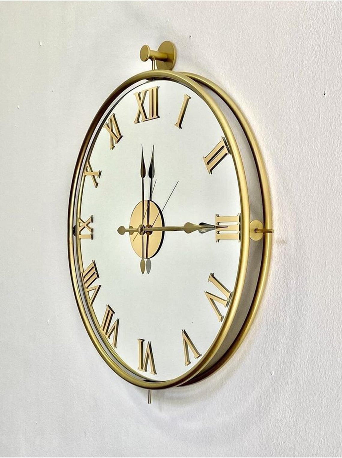 Gold Roman Numerals Mirror Wall Clock, Mid Century Modern Decor - Etsy