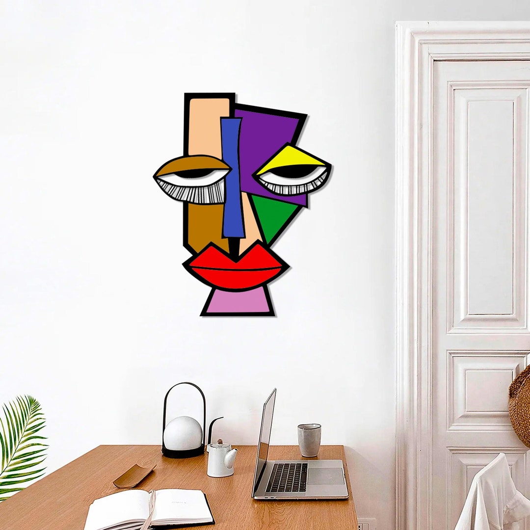 3D Cubist Wood Mask Wall Art, African Tribal Face Sculpture, Abstract ...