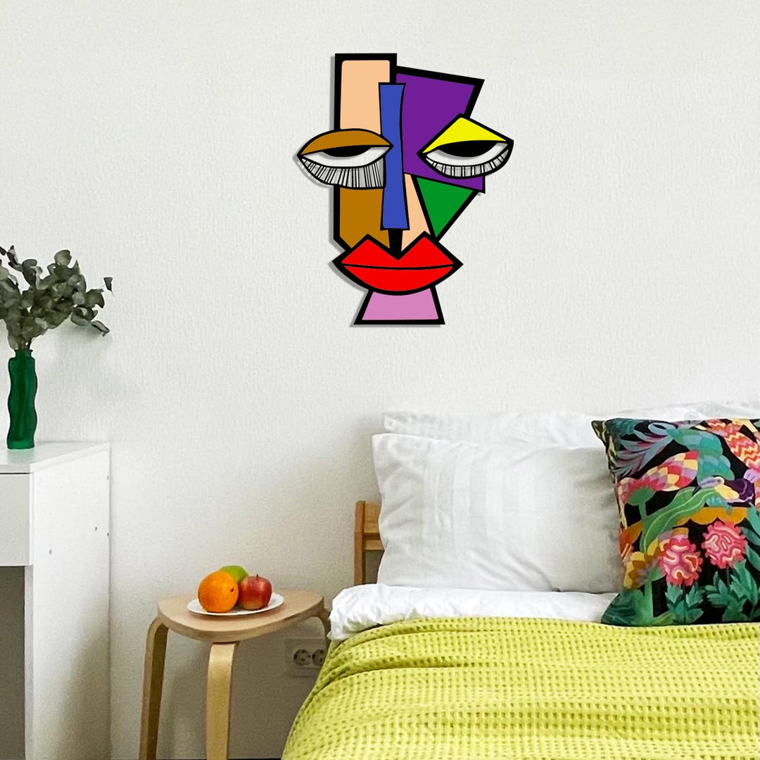 African American Mask Wood Wall Art, Neutral Cubist Sculpture, Gothic ...