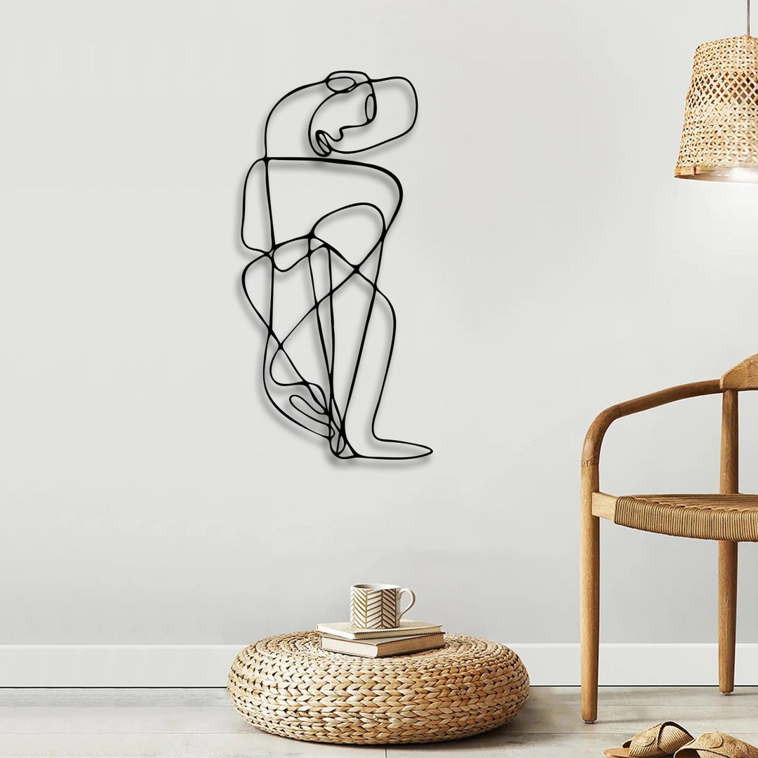 Picaso Line Drawing Wire Metal Wall Mounted Art, Cubism Style Abstract ...