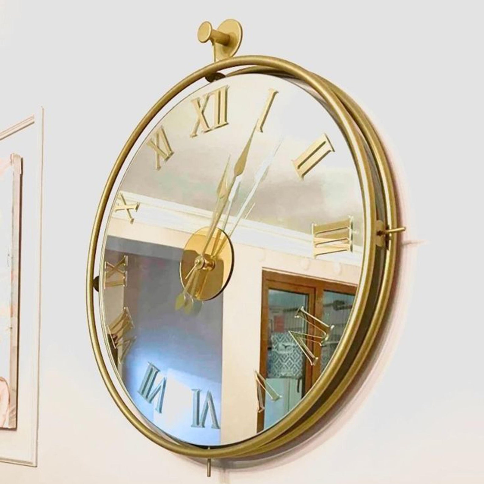 Gold Roman Numerals Mirror Wall Clock, Mid Century Modern Decor - Etsy
