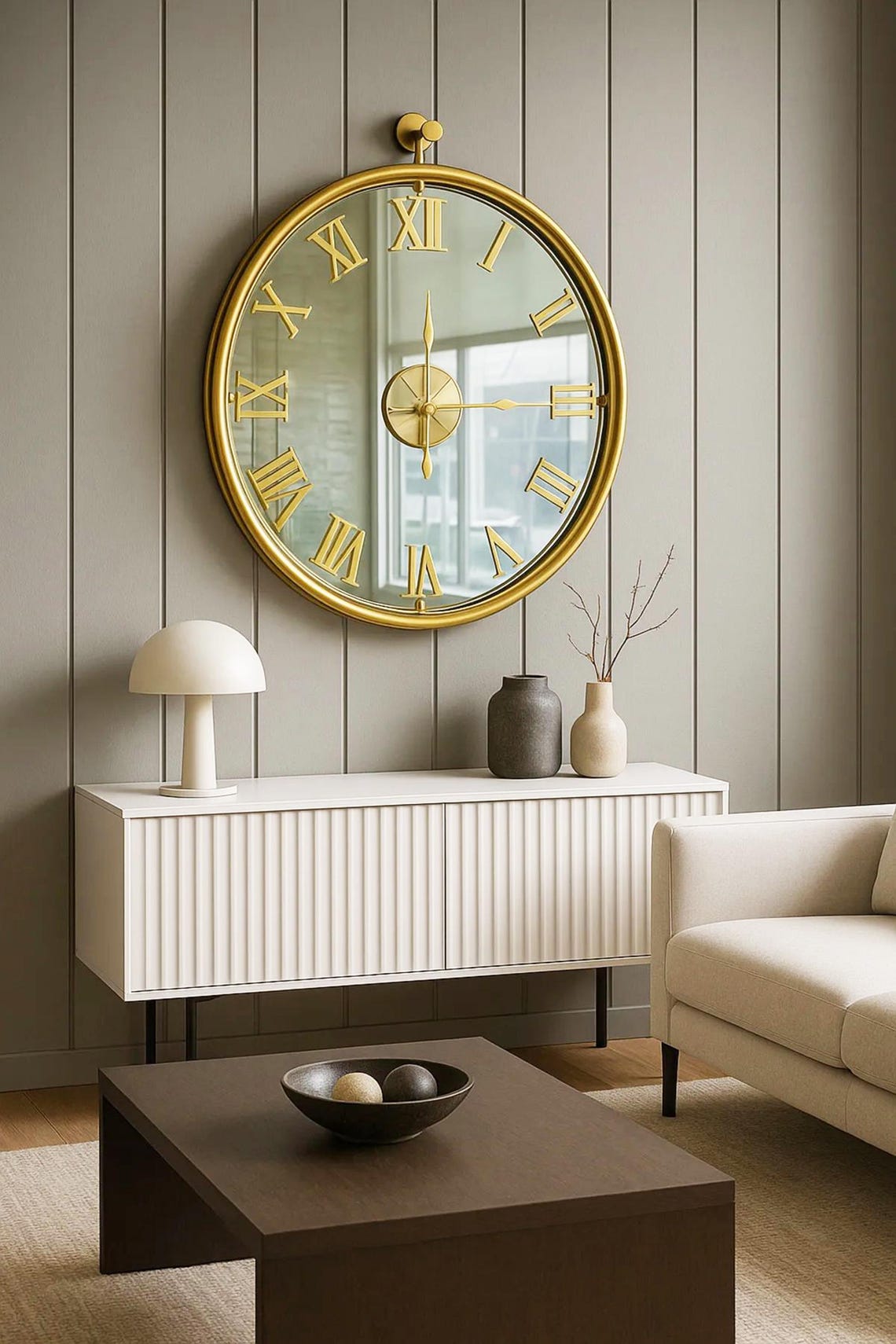 Gold Roman Numerals Mirror Wall Clock, Mid Century Modern Decor - Etsy