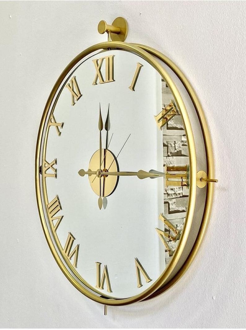 Gold Roman Numerals Mirror Wall Clock, Mid Century Modern Decor - Etsy