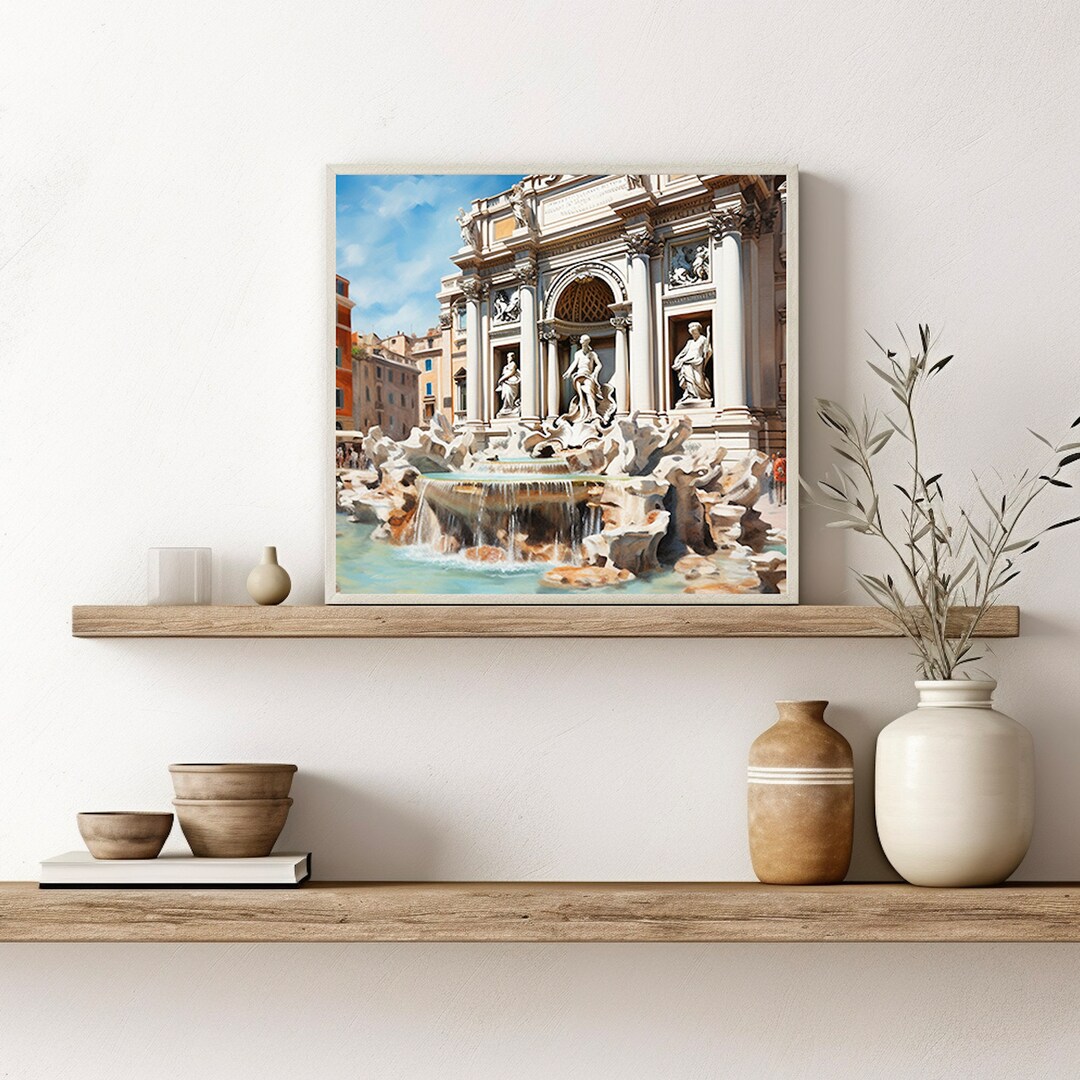 The Trevi Fountain Being Visited by Tourists Oil Painting Wall Art - Etsy