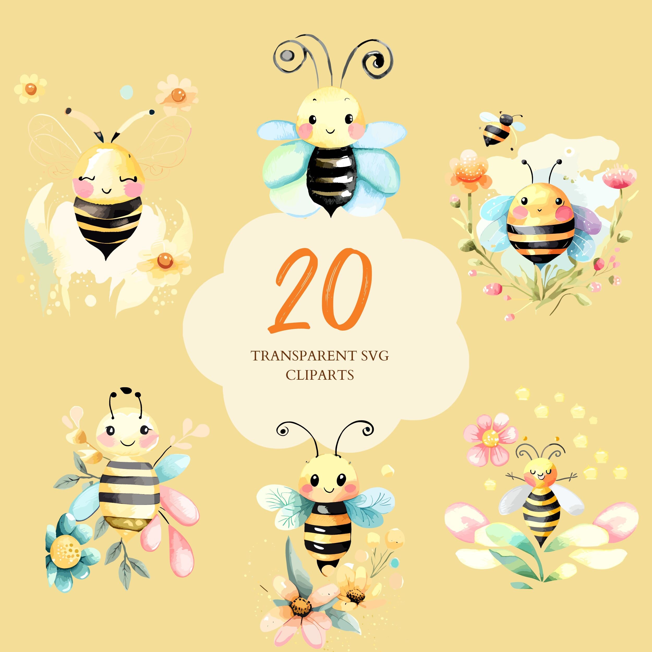 Sweet Honey Bee Clipart, Cute Bee, Clipart Watercolor Bee, Invitation ...