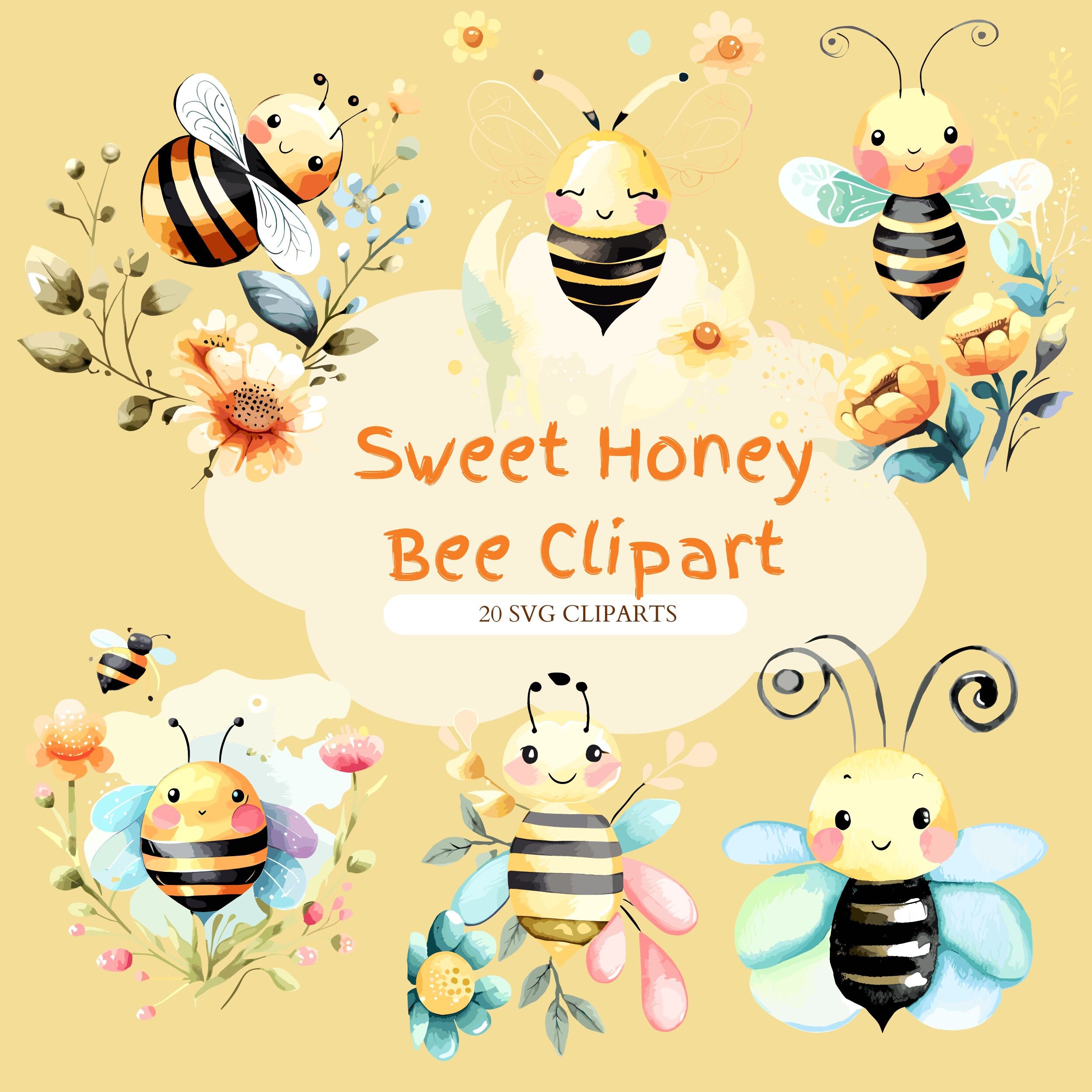 Sweet Honey Bee Clipart, Cute Bee, Clipart Watercolor Bee, Invitation ...