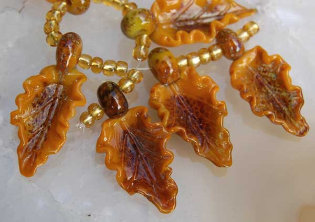 5 Autumn Ruffled Leaves Handmade Glass Bead Leaves Lampwork - Etsy
