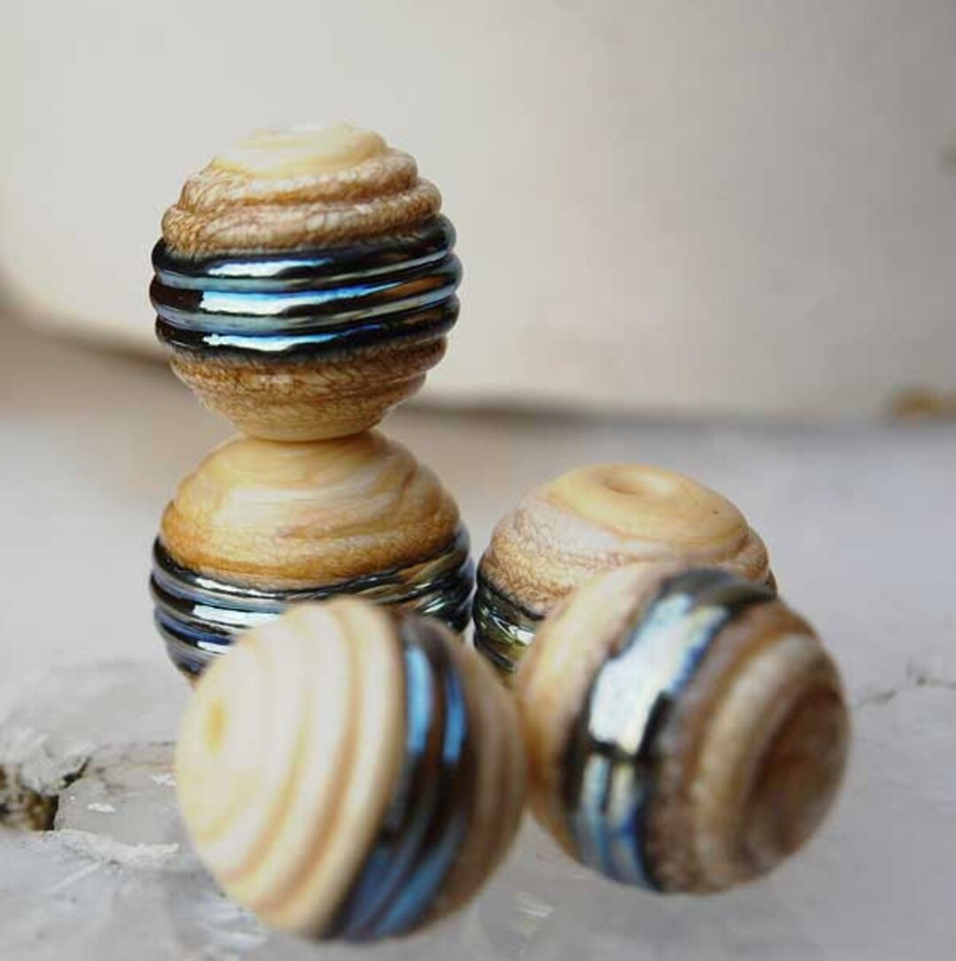 6 Earthy Bling Ribbed Spheres , Handmade Glass Beads, Lampwork Beads by ...