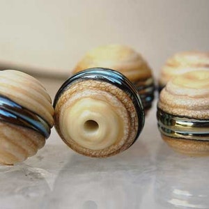 6 Earthy Bling Ribbed Spheres , Handmade Glass Beads, Lampwork Beads by ...