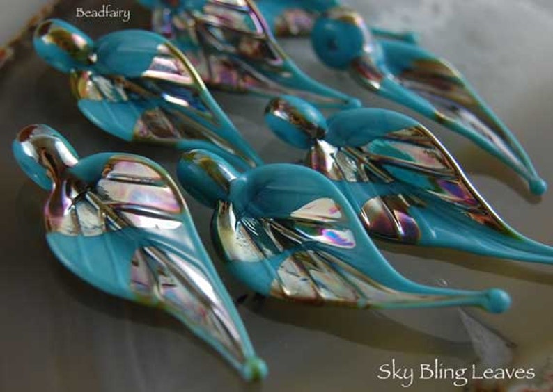 Sky Bling Leaves 7 Handmade Glass Beads Leaves Blue - Etsy