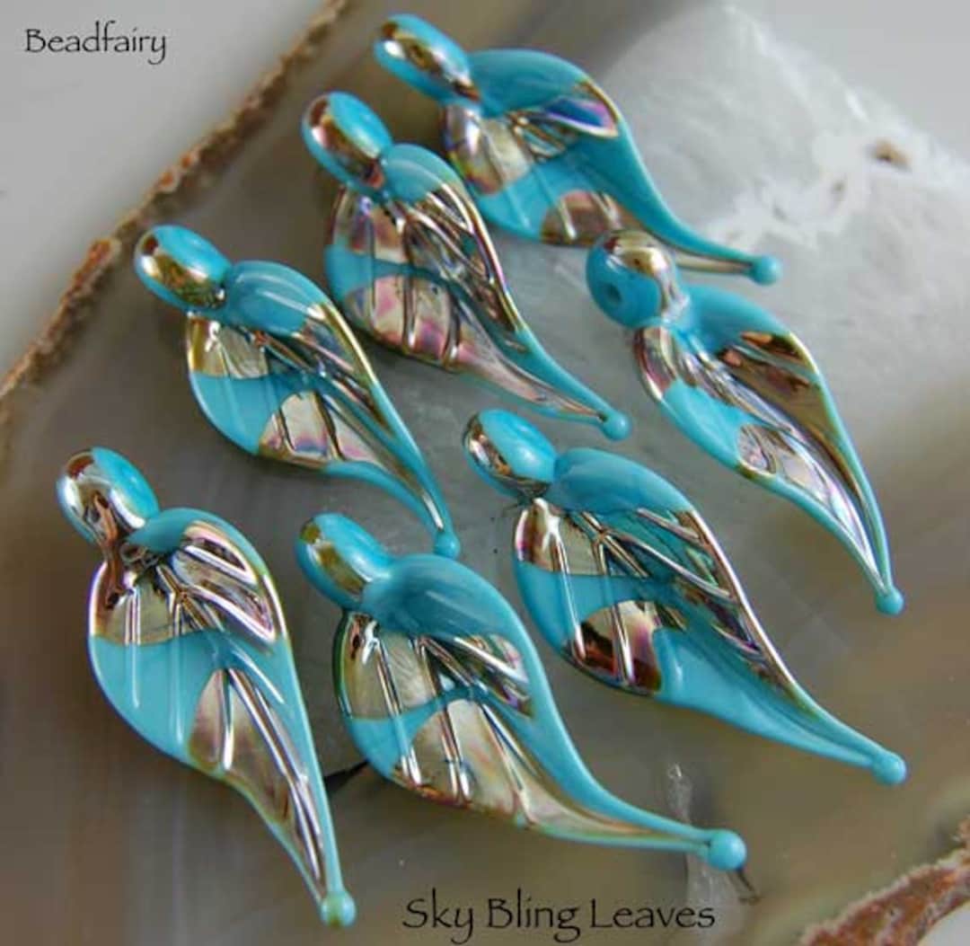 Sky Bling Leaves 7 Handmade Glass Beads Leaves Blue - Etsy