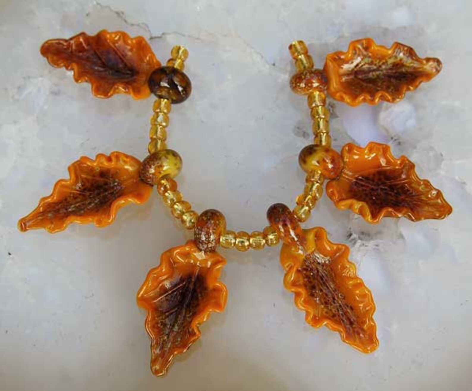 5 Autumn Ruffled Leaves Handmade Glass Bead Leaves Lampwork - Etsy