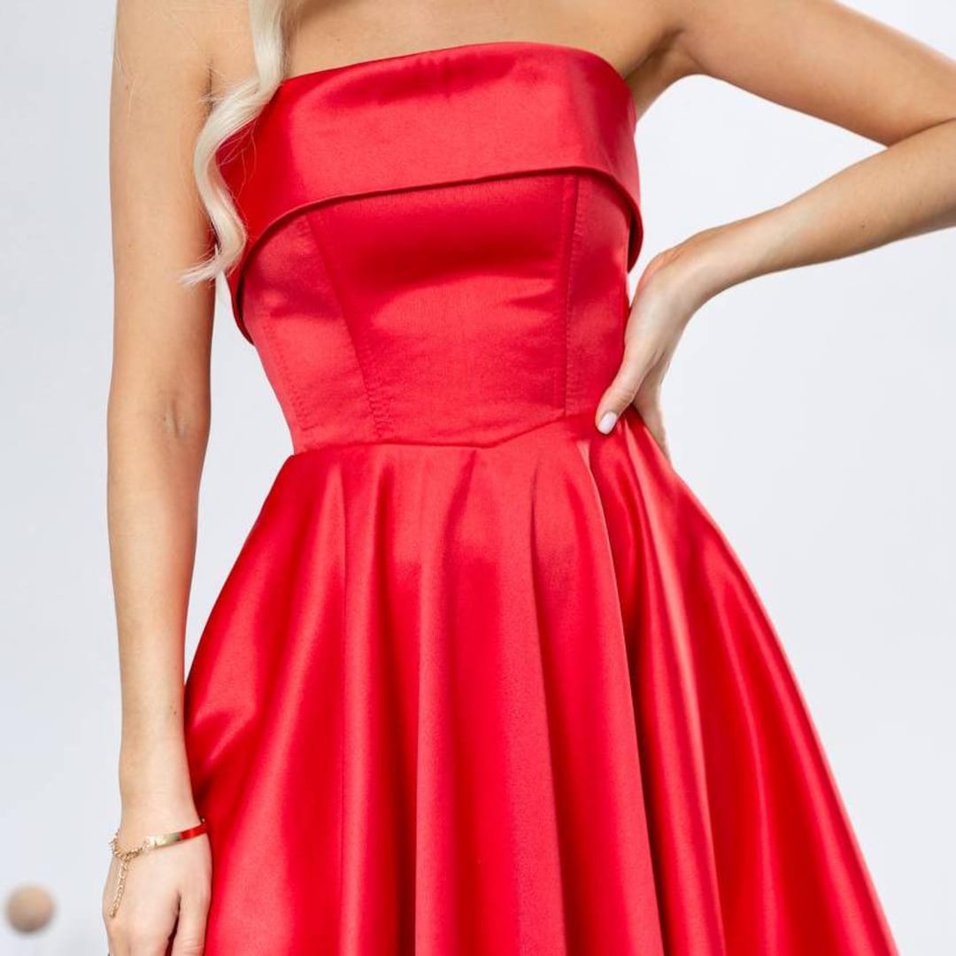 Red Prom Dress, Red Short Cocktail Dress, Satin Mini Dress - Etsy