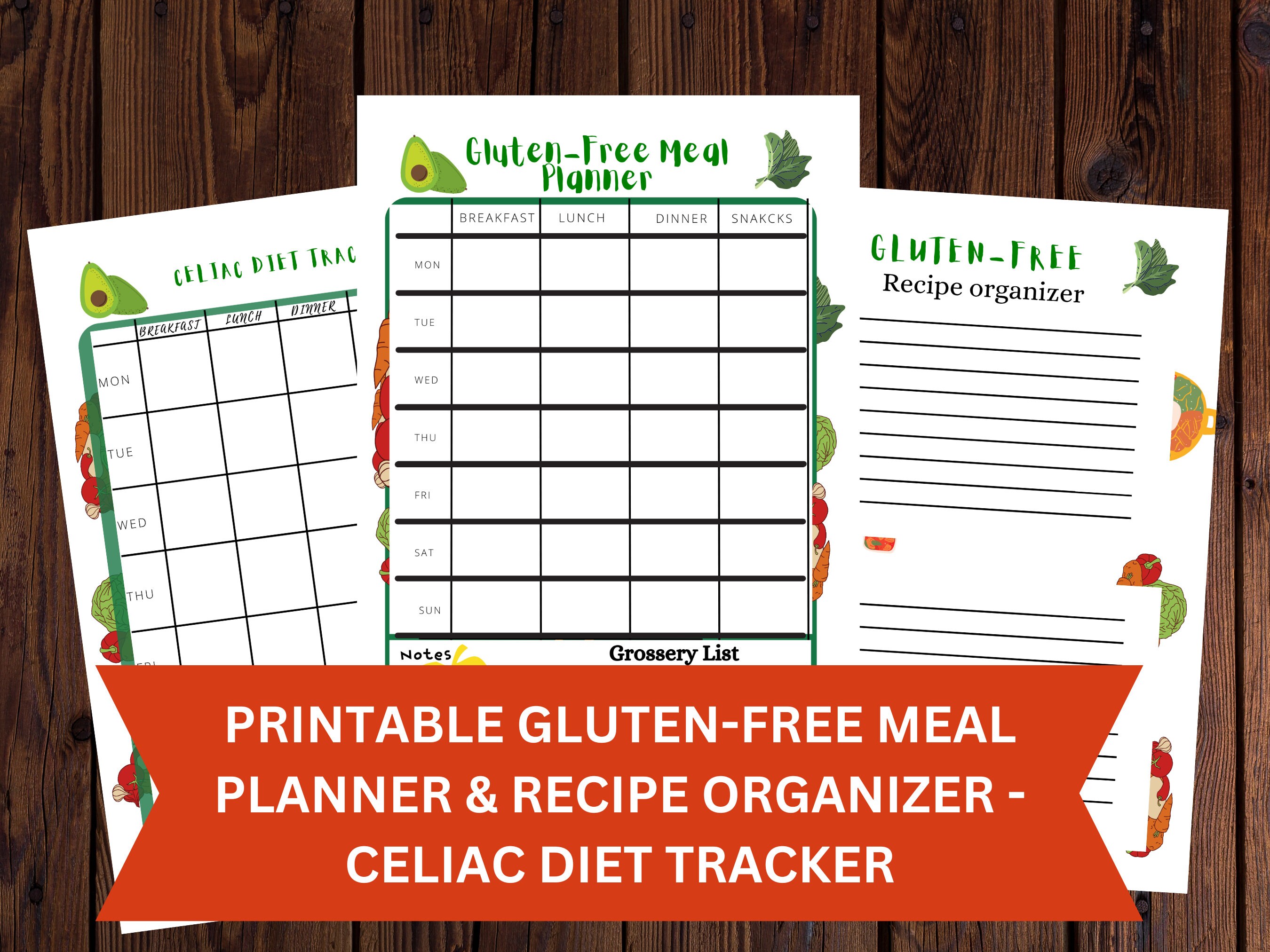 Printable Gluten-free Meal Planner & Recipe Organizer Celiac Diet ...
