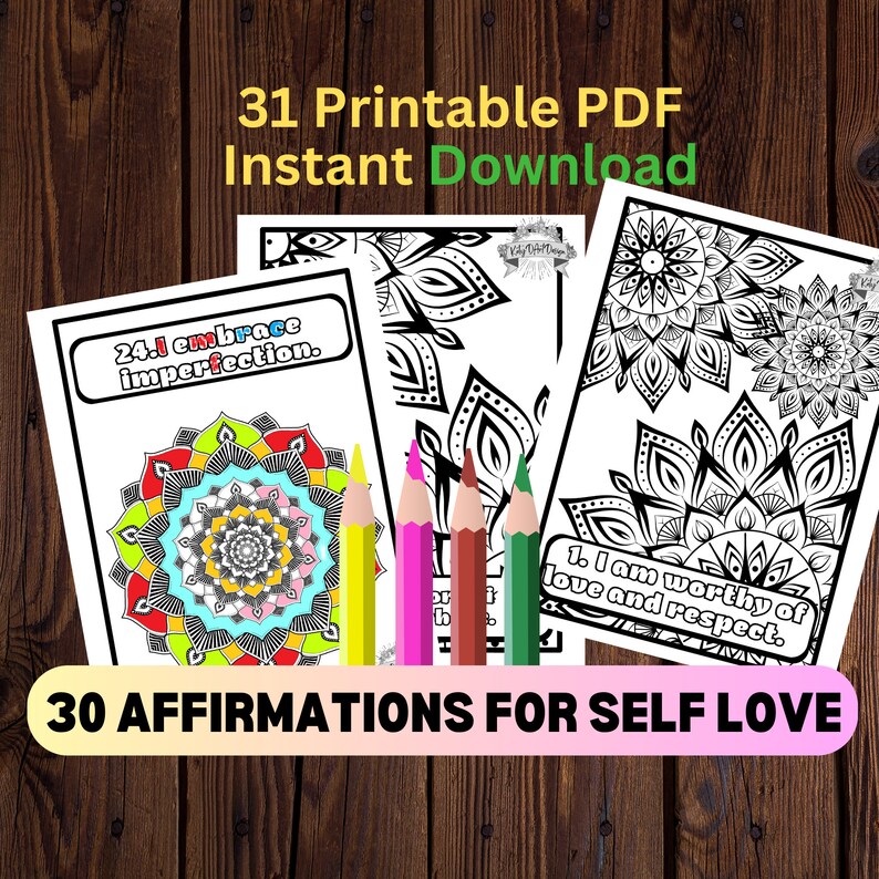 Printable Self-love Mandala Coloring Pages PDF: 30 Affirmations for ...