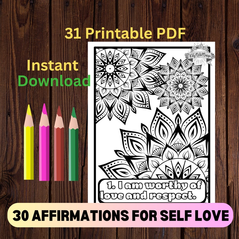 Printable Self-love Mandala Coloring Pages PDF: 30 Affirmations for ...