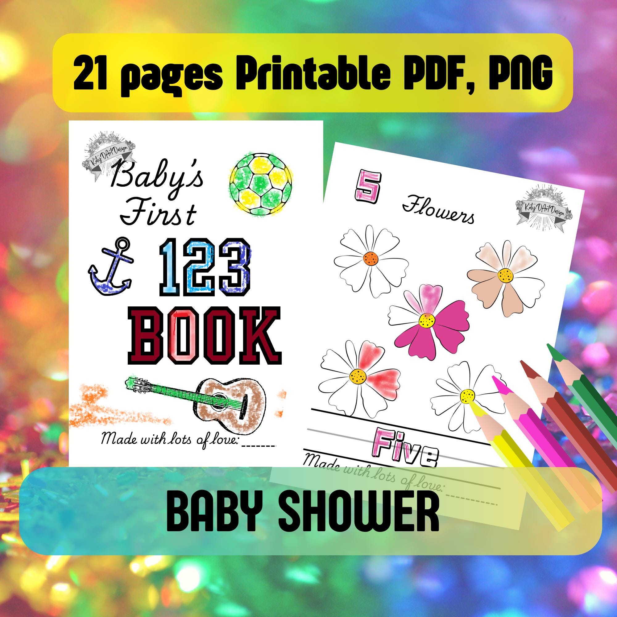 123 Baby Shower Coloring Book - 20 Pages of Baby's First Numbers With ...