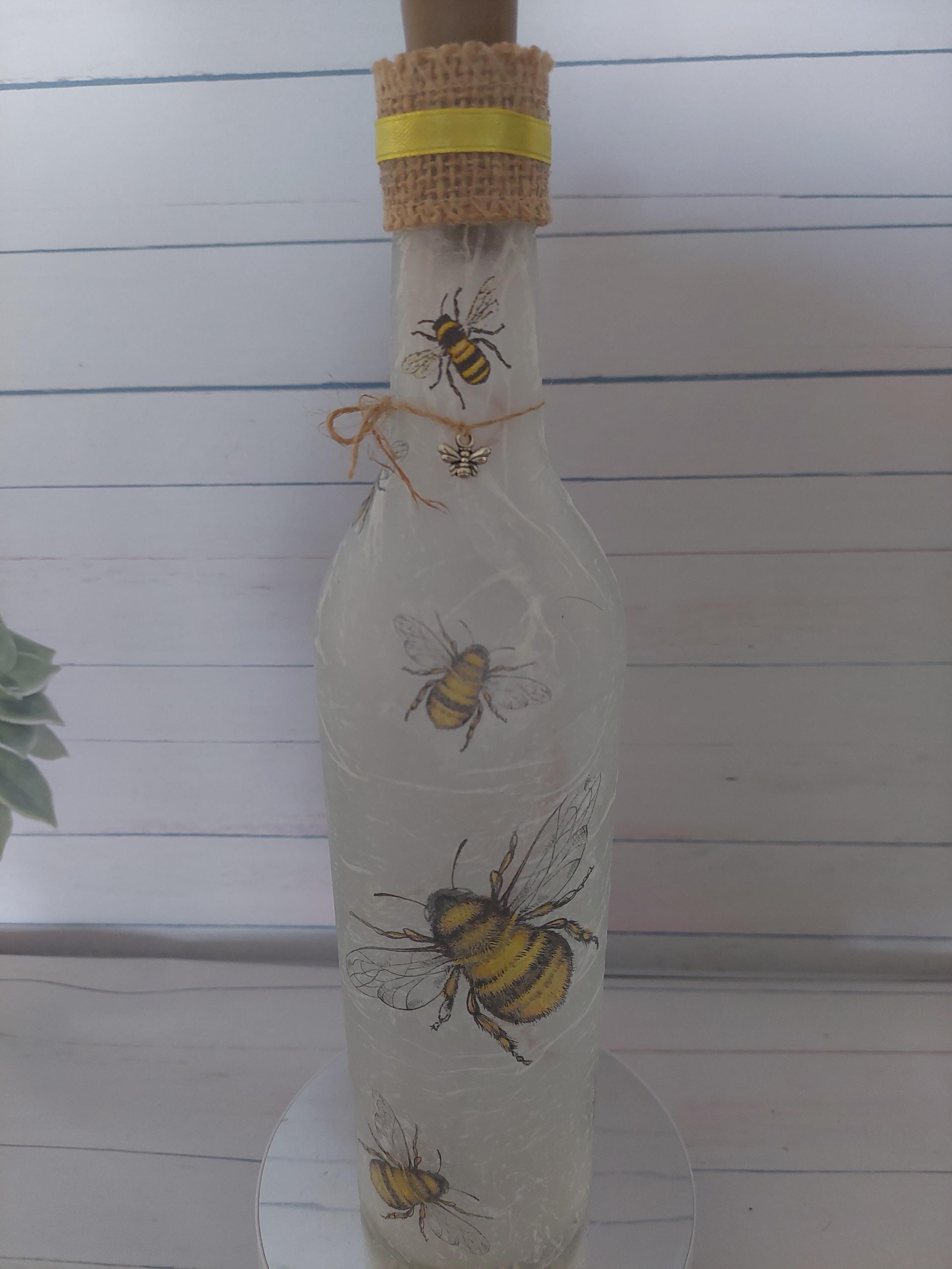 Decoupaged Bee Bottle Lamp, LED Light up Table Decor - Etsy UK
