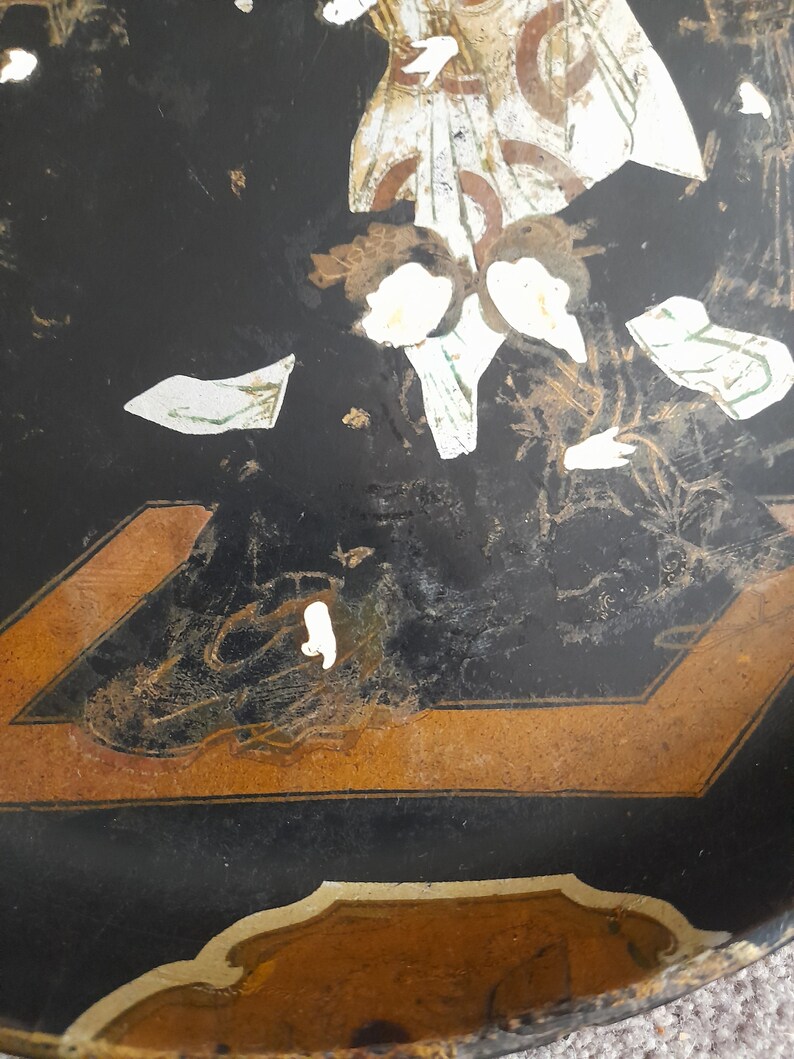 Antique Chinese Chinoiserie Laquered Plate,round Chinese Paper Mache ...