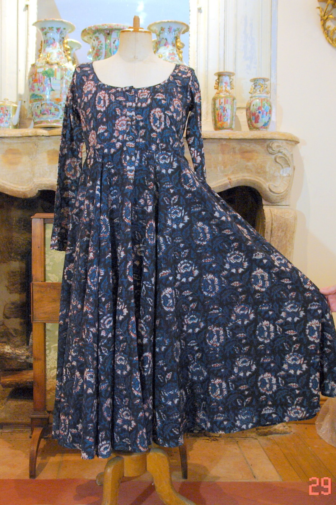 Frock With Pintucked Bodice Indigo and Red - Etsy