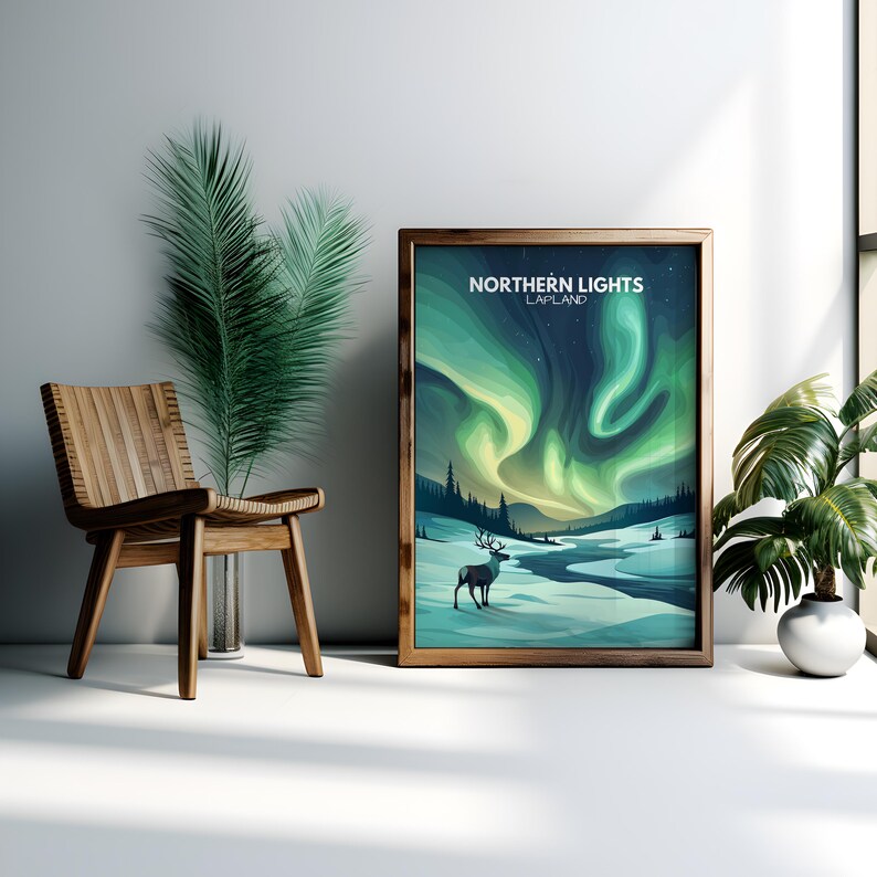 Northern Lights Poster Lapland Travel Poster Polar Lights | Travel Gift ...