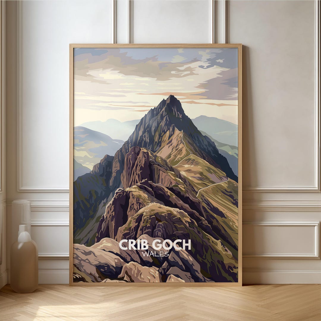 Crib Goch Mountain Poster Snowdonia Wales Travel Poster Great Britain ...