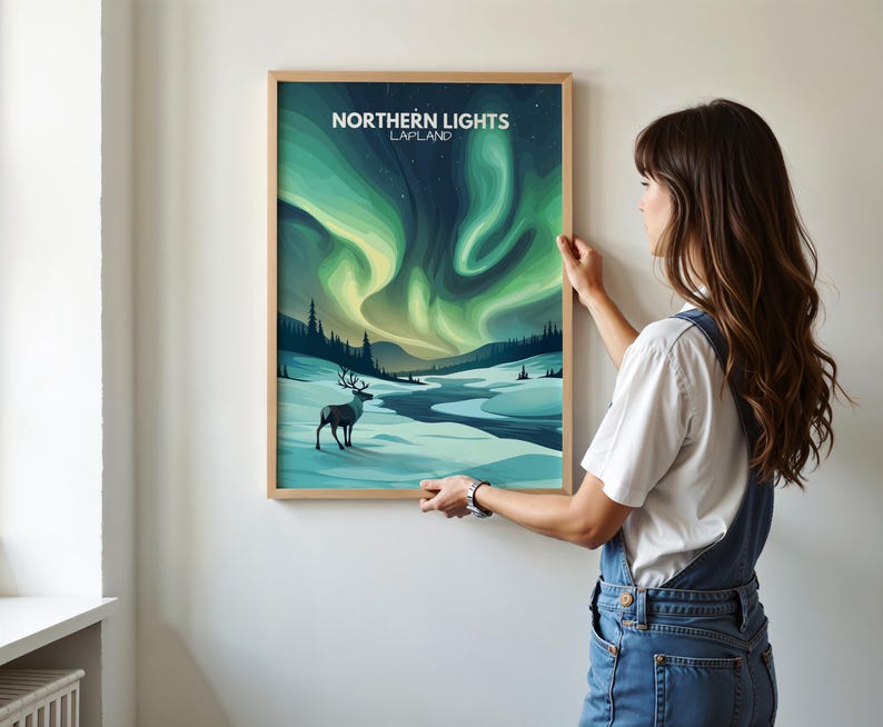 Northern Lights Poster Lapland Travel Poster Polar Lights | Travel Gift ...