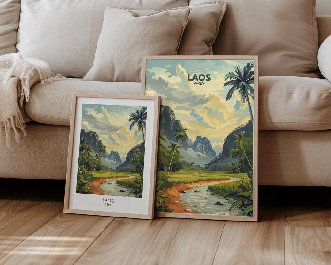 Laos Poster Asia Travel Poster | Gift Nature Landscape Travel | Travel ...