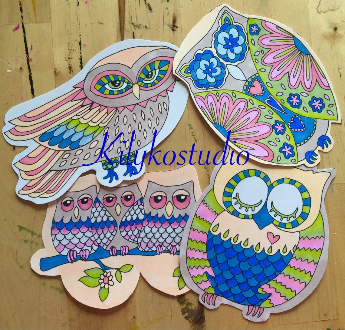 Owl Ornaments Bookmarkers Adult Coloring Pages Journaling - Etsy