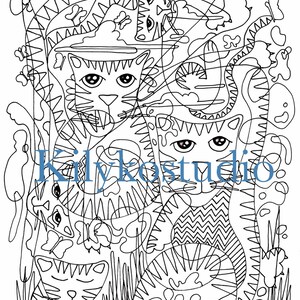 Abstract Cats Adult Coloring Page Instant Digital Download Pdf Journal ...