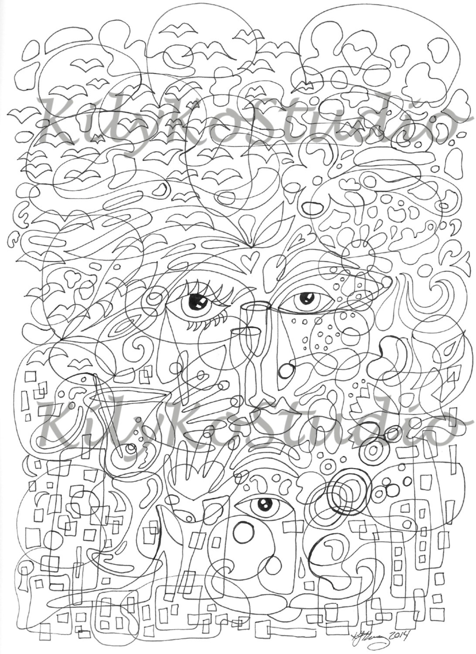 Abstract Coloring Page Digital Download Party Face - Etsy