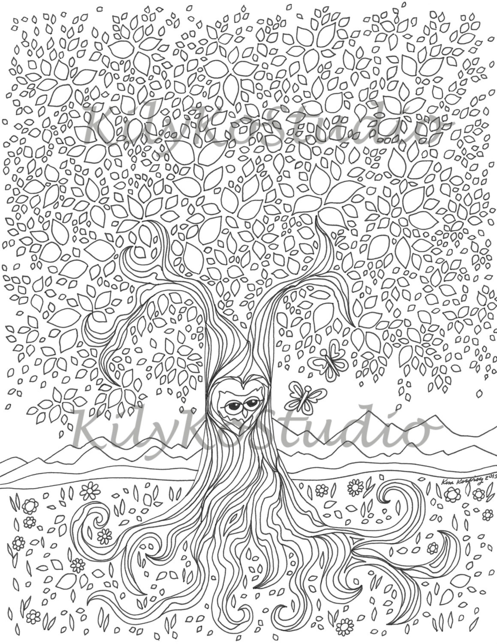 Owl & Tree Coloring Page Digital Download Art - Etsy