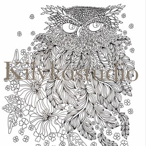 Feathery Owl & Flowers Adult Coloring Page Instant Digital Download Pdf ...