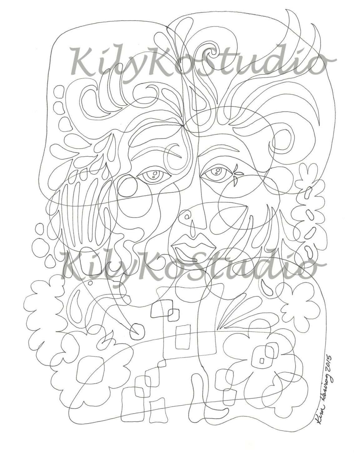 Adult Coloring Page Abstract Face Digital Download - Etsy