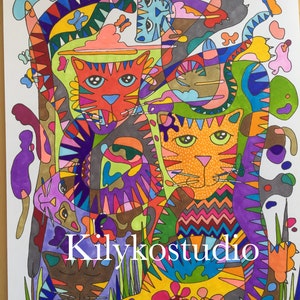 Abstract Cats Adult Coloring Page Instant Digital Download Pdf Journal ...